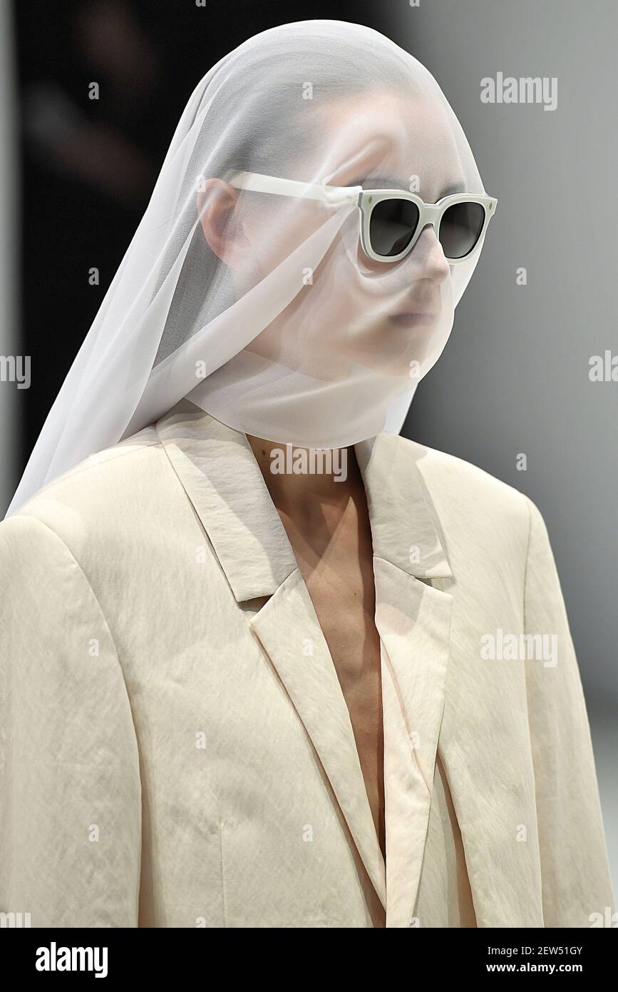 Model Birthe Harms walks on the runway during the Chalayan Fashion Show ...