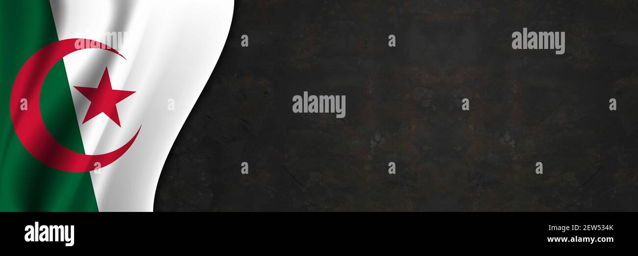 Algeria flag on concrete wall. Banner with fabric texture of the flag ...