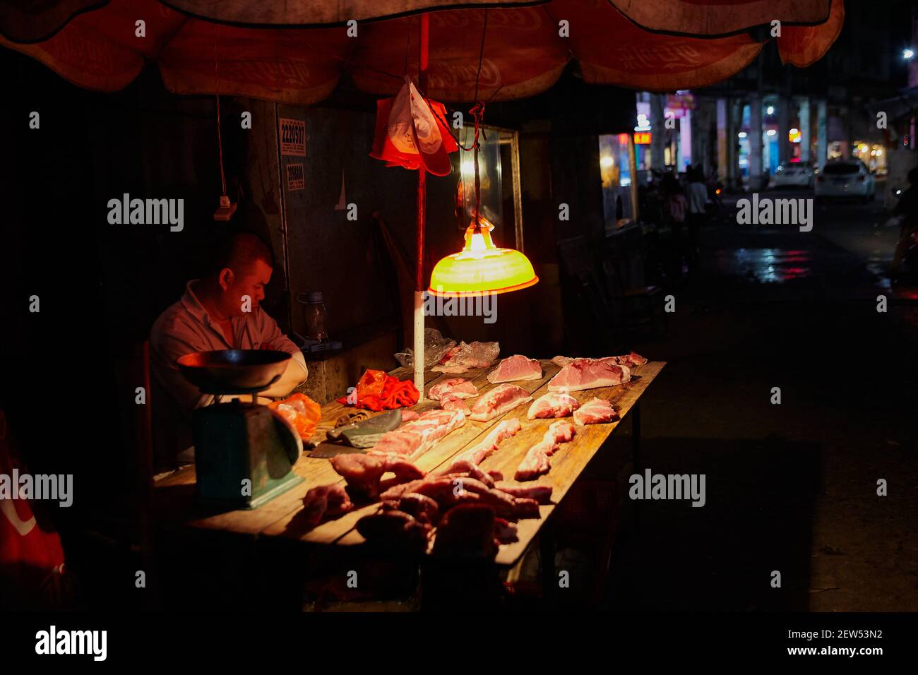 Late night meat vendor in Chikan old town, Kaiping, China Stock Photo ...