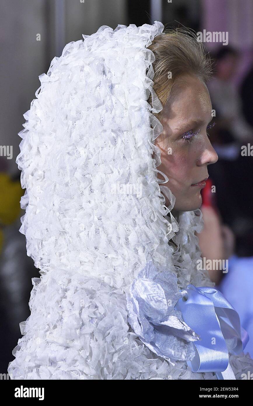 Model walks on the runway during the Ryan Lo Fashion Show during London ...