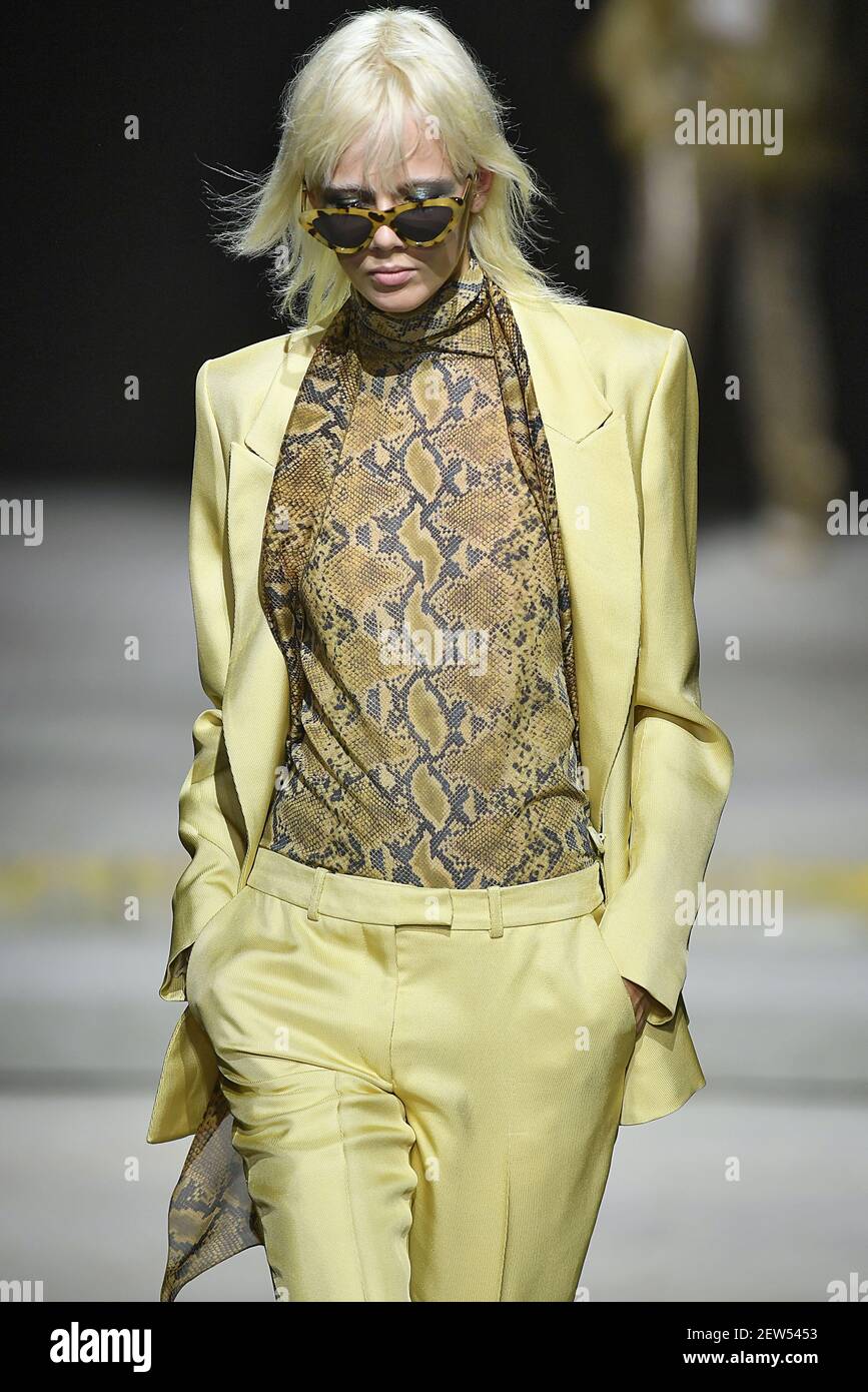 Model Marjan Jonkman walks on the runway during the Topshop Fashion ...