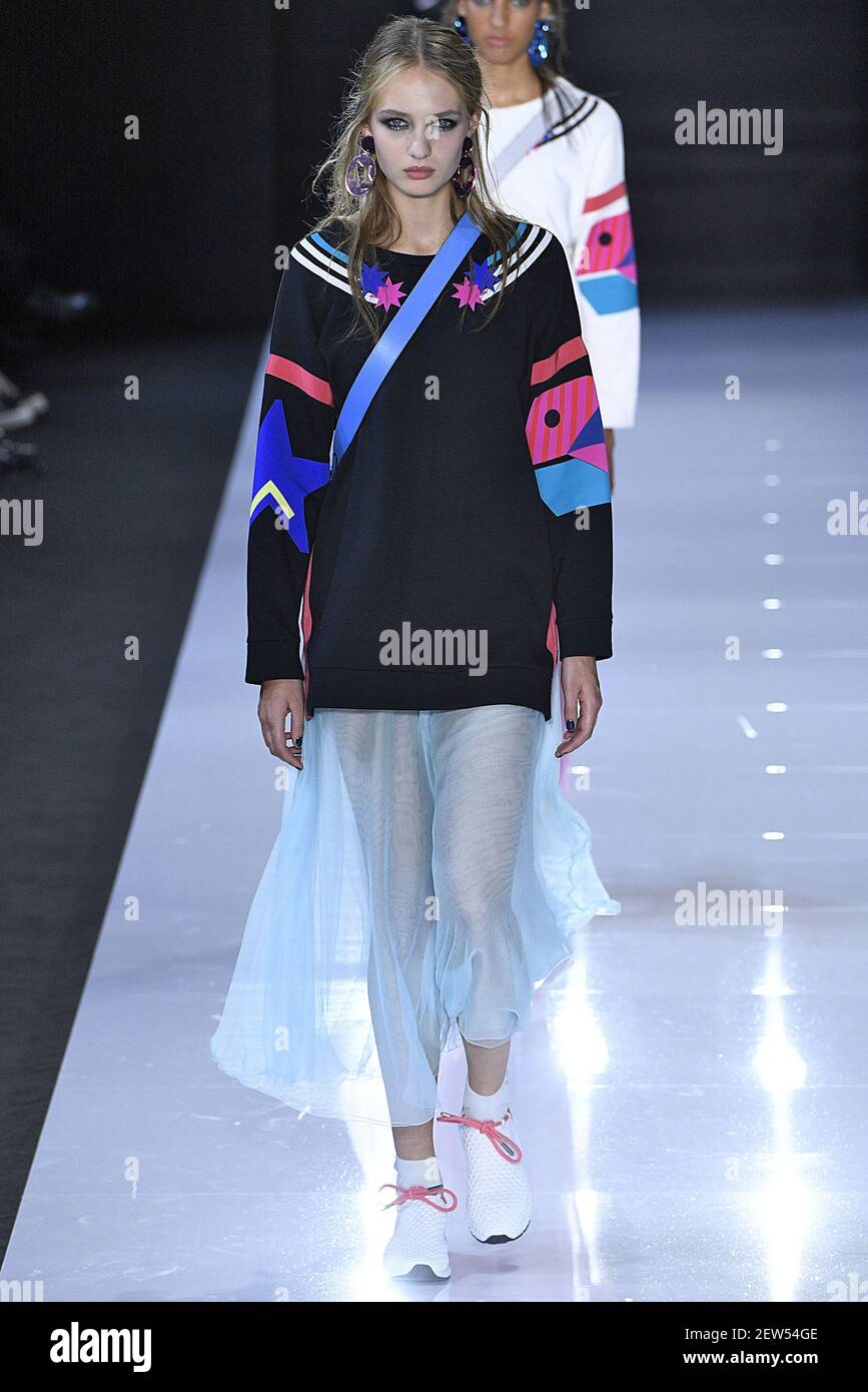 Model Romy Elema walks on the runway during the Emporio Armani Fashion ...