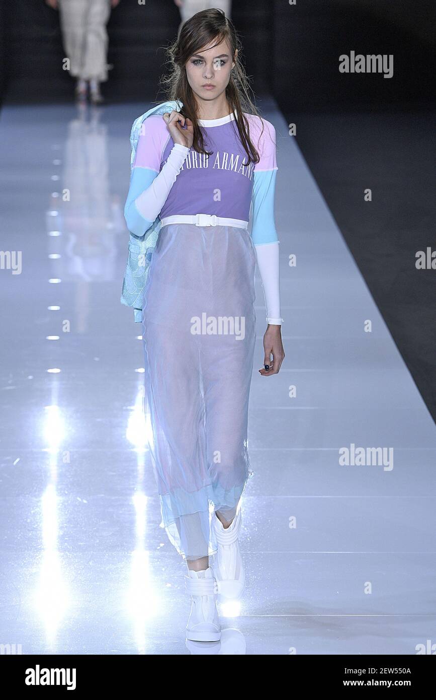 Model Amelia Kjellin walks on the runway during the Emporio Armani ...