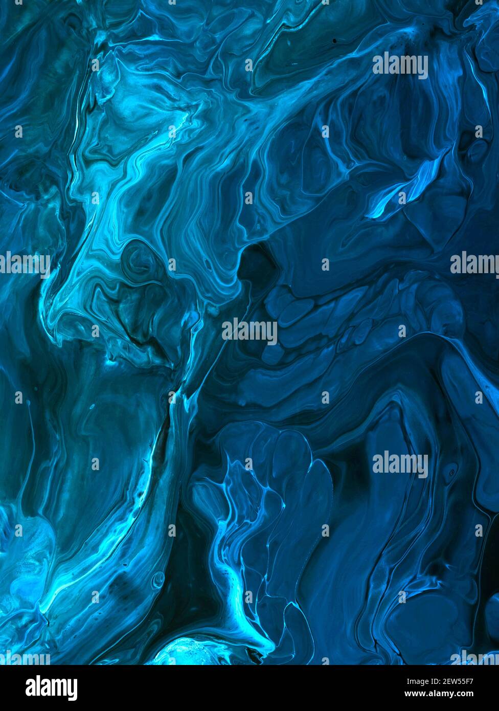 Neon blue creative abstract hand painted background, marble texture ...