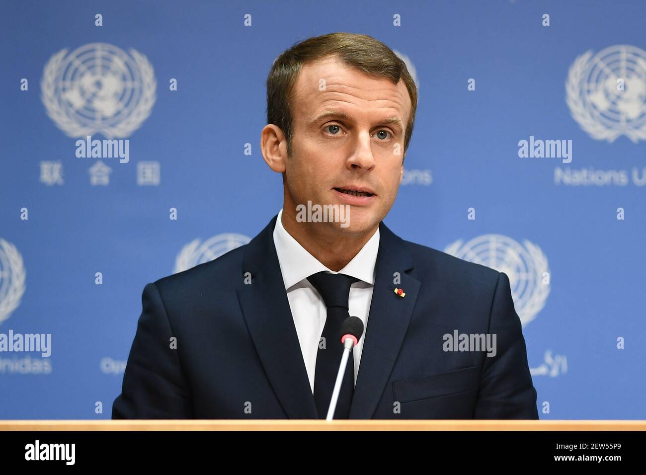 President Emmanuel Macron of France speaks at a press conference after ...