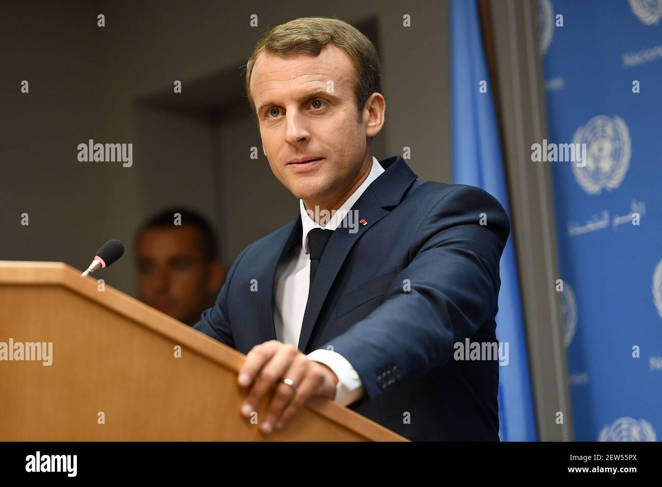 President Emmanuel Macron of France speaks at a press conference after ...