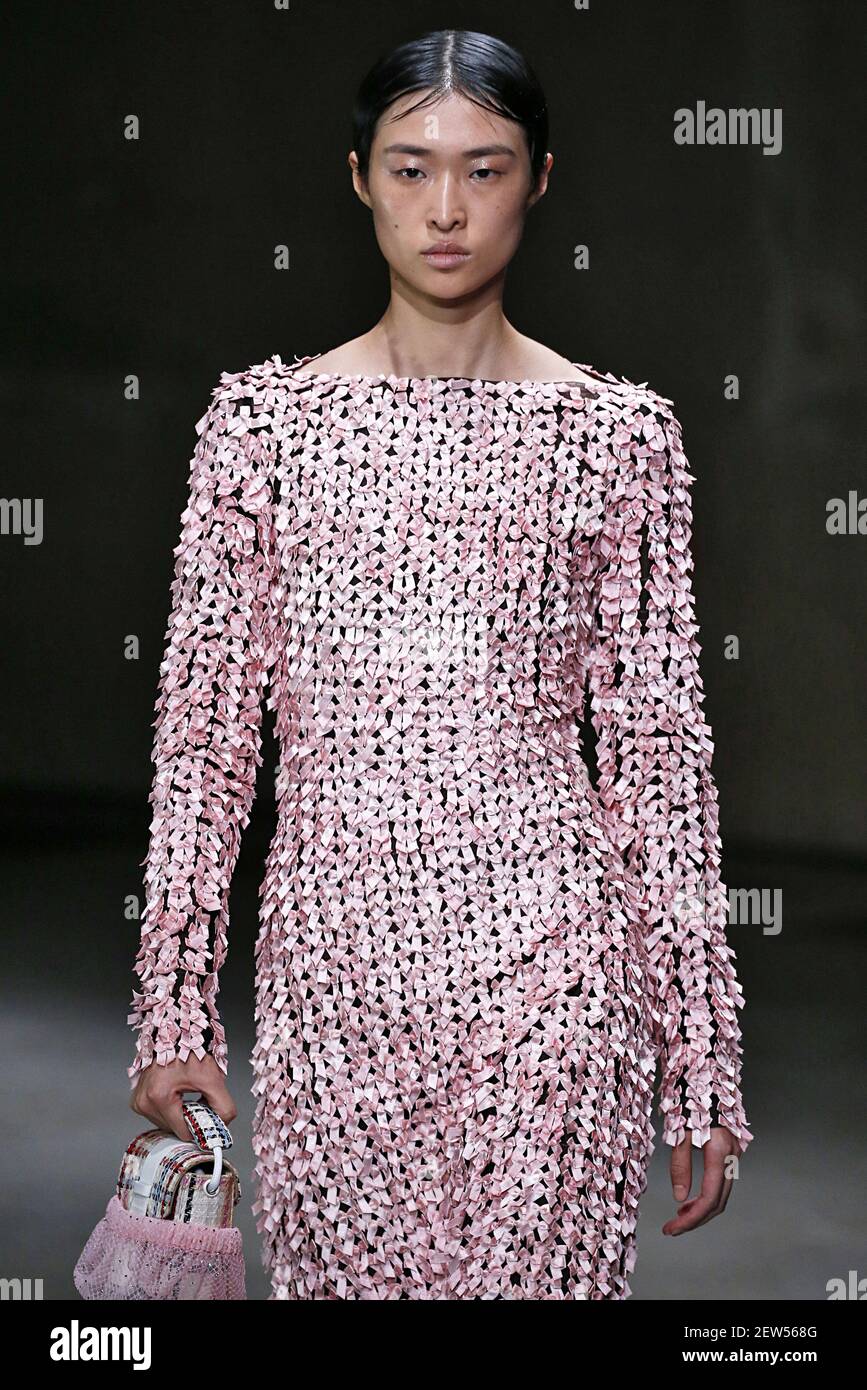 Model Chu Wong walks on the runway during the Christopher Kane Fashion ...