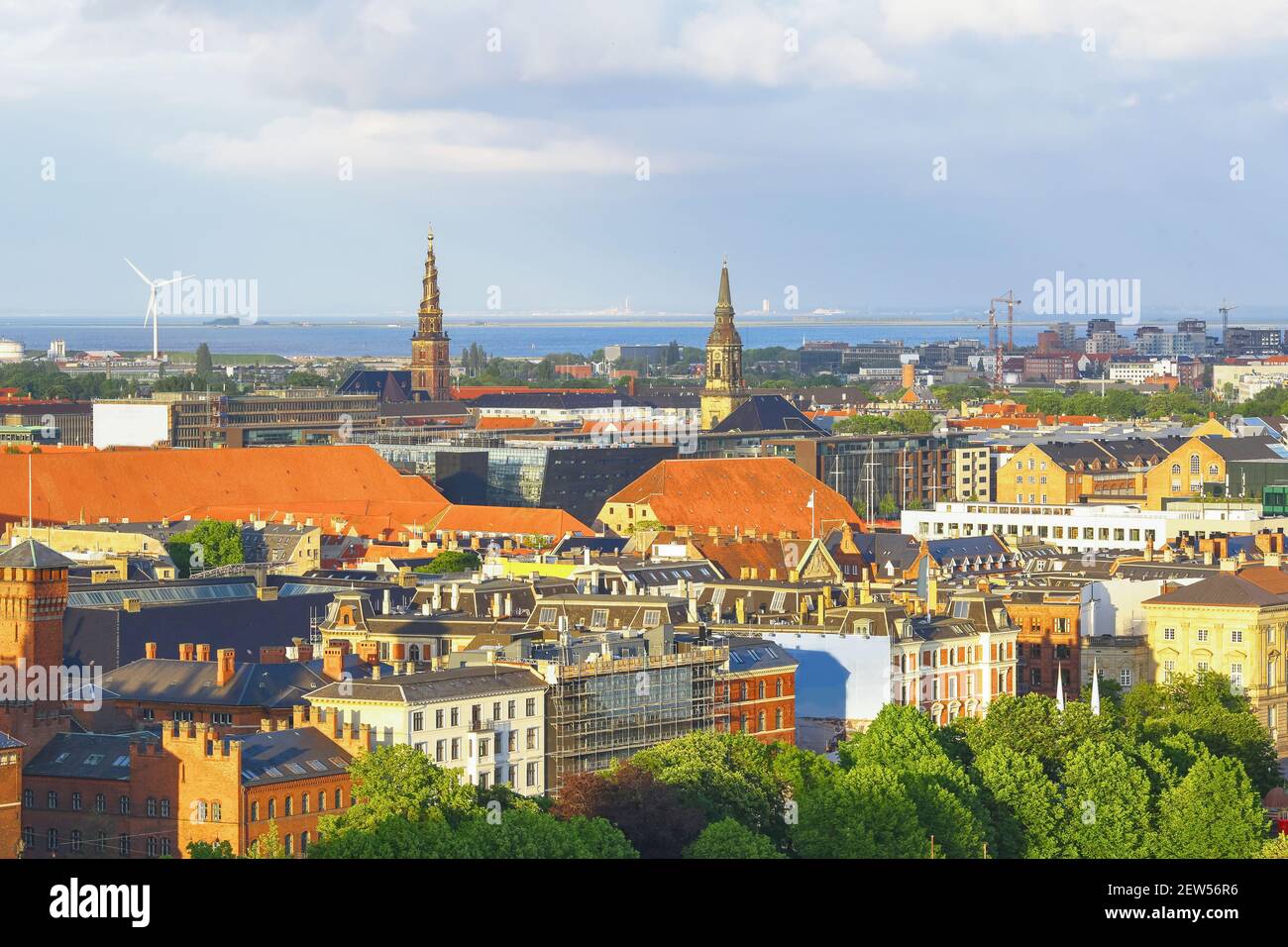 Aerial view of the roofs in the historical old town in the Danish ...