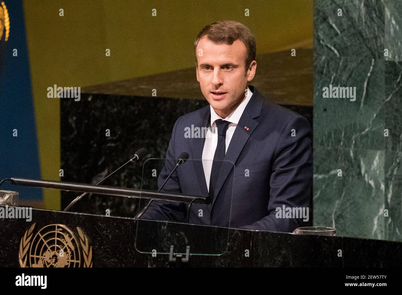 Emmanuel Macron, President of France, addressing the General Assembly ...