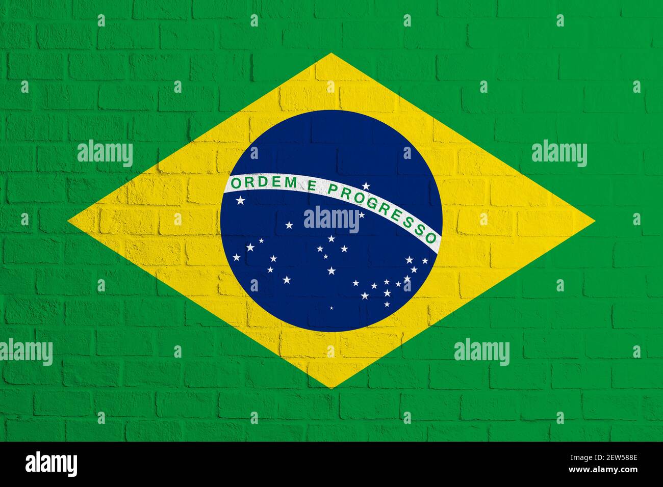 Flag of Brazil. Brick wall texture of the flag of Brazil Stock Photo ...