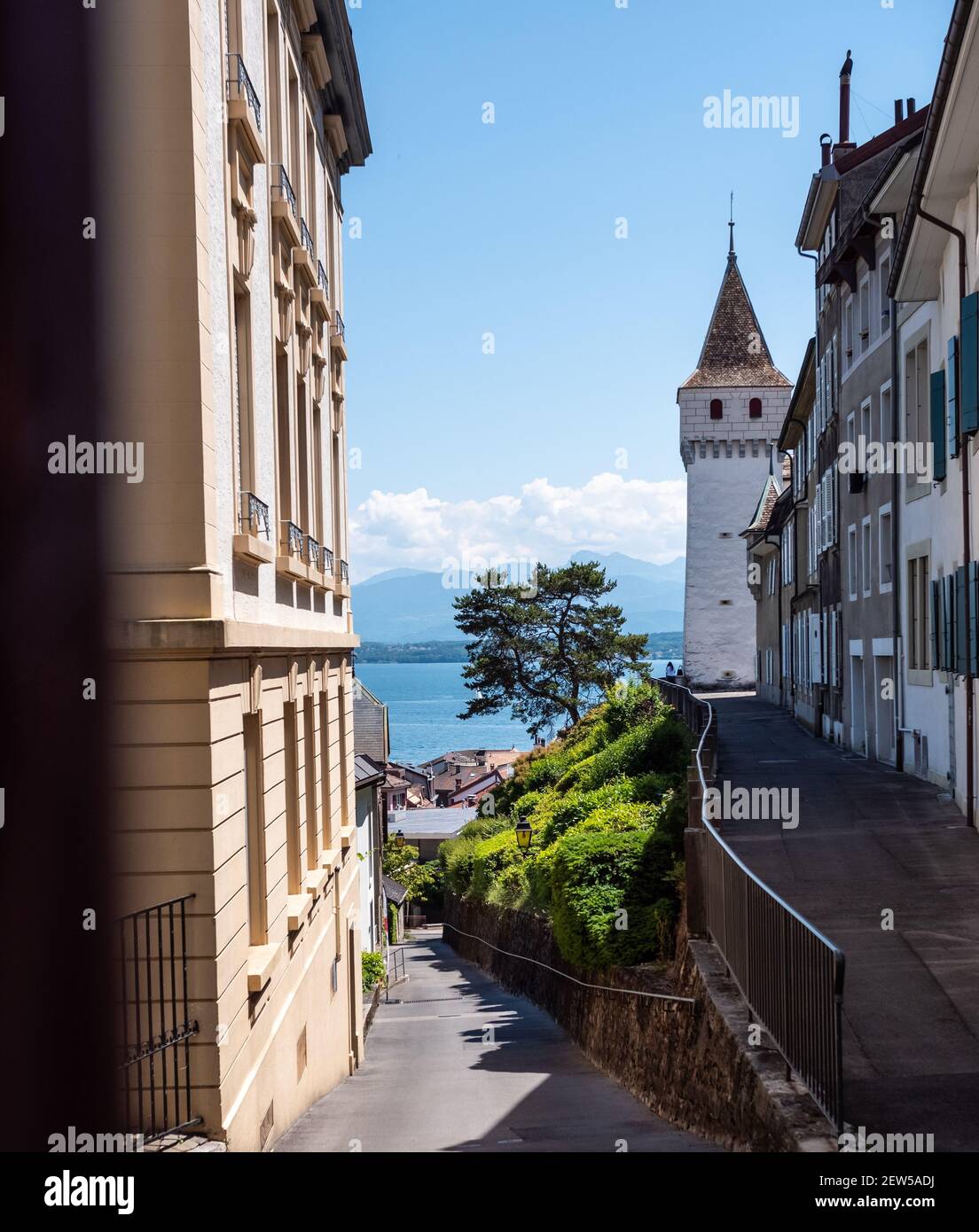 The medieval castle of Nyon, Switzerland. It is all about summer ...