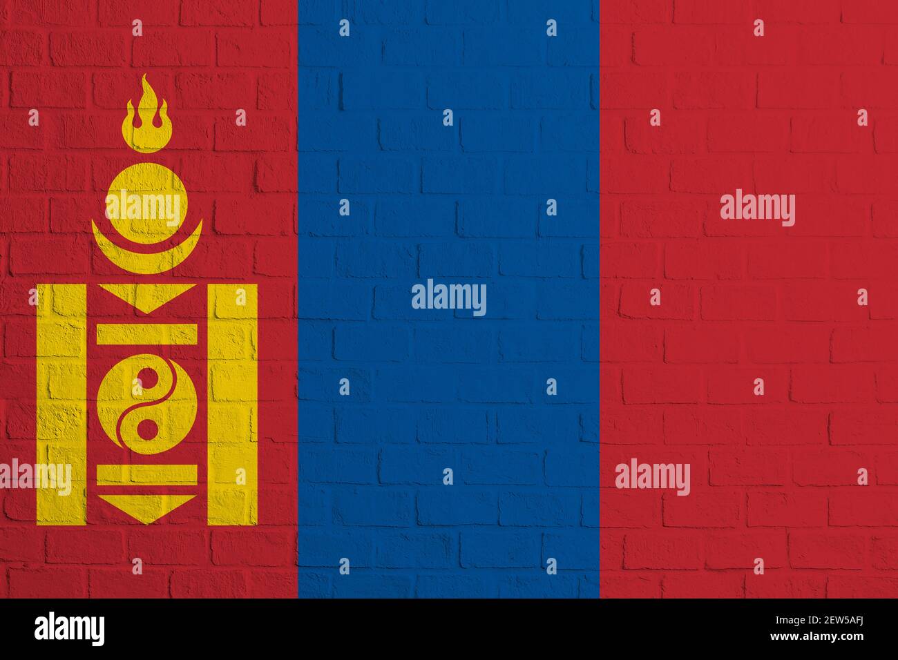 Flag of Mongolia. Brick wall texture of the flag of Mongolia Stock ...