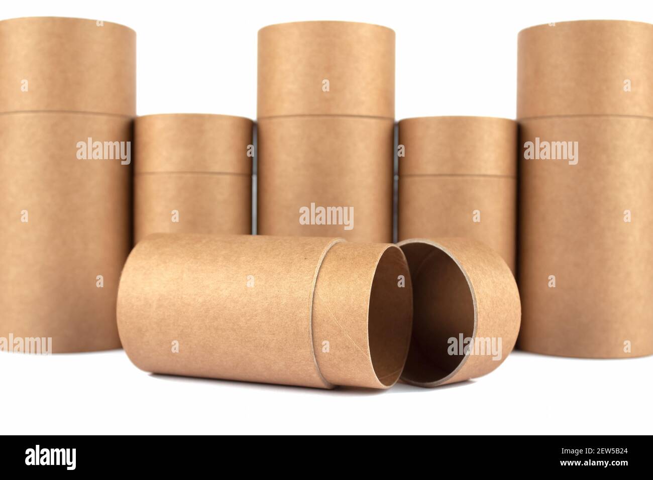 Set of different recyclable paper tubes, cardboard containers with ...