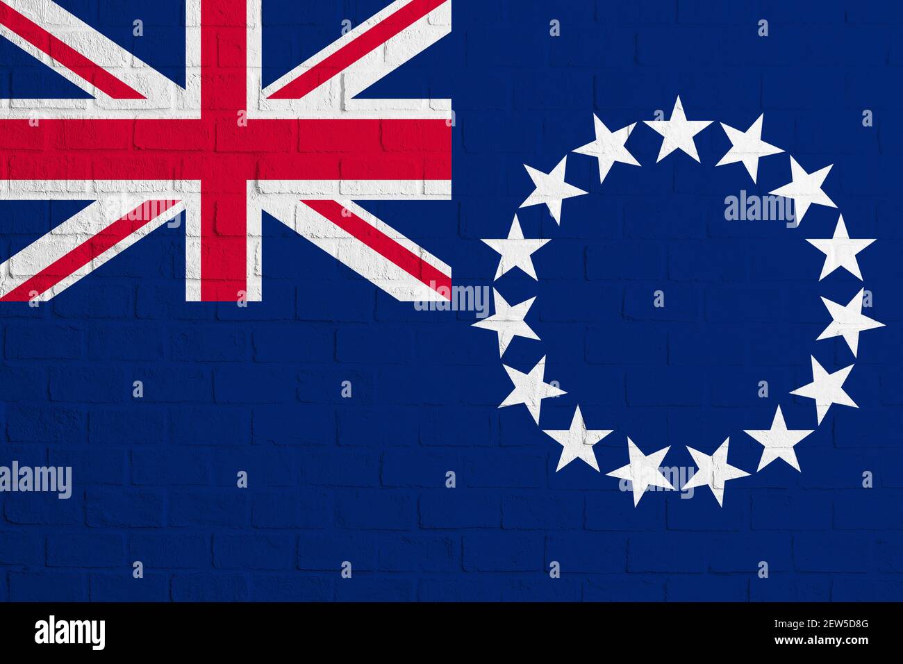 Flag of Cook Islands. Brick wall texture of the flag of Cook Islands ...