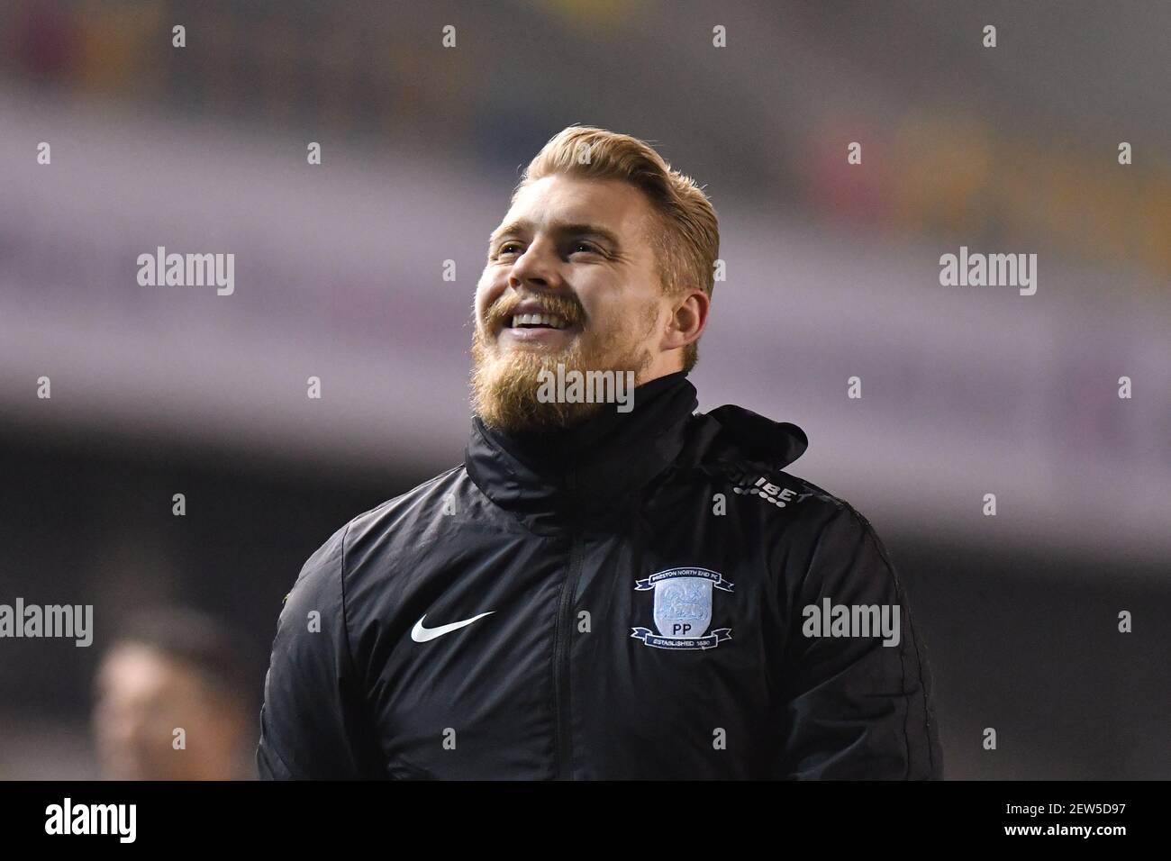 LONDON, ENGLAND. MARCH 2ND Declan Rudd of Preston North End warming up ...