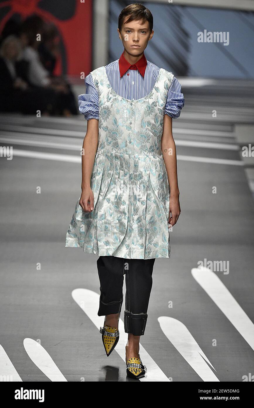 Model Loane Normand walks on the runway during the Prada Fashion Show ...