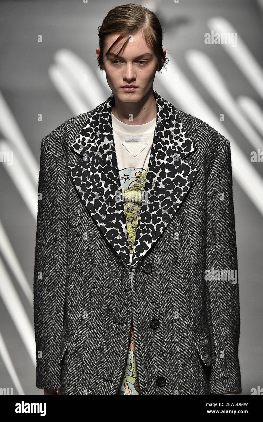 Model Hannah Claverie walks on the runway during the Prada Fashion Show ...