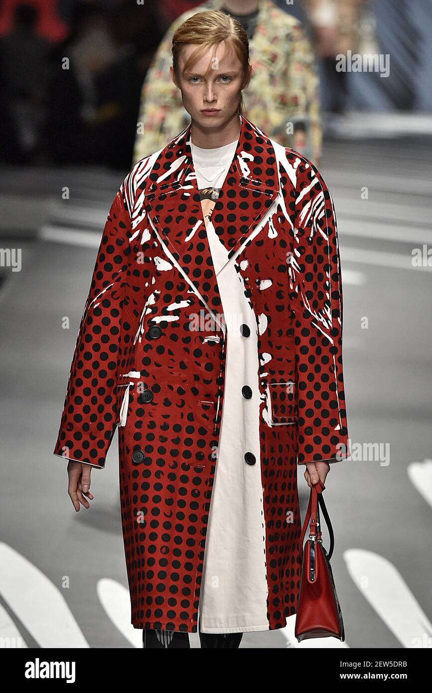 Model Rianne van Rompaey walks on the runway during the Prada Fashion ...