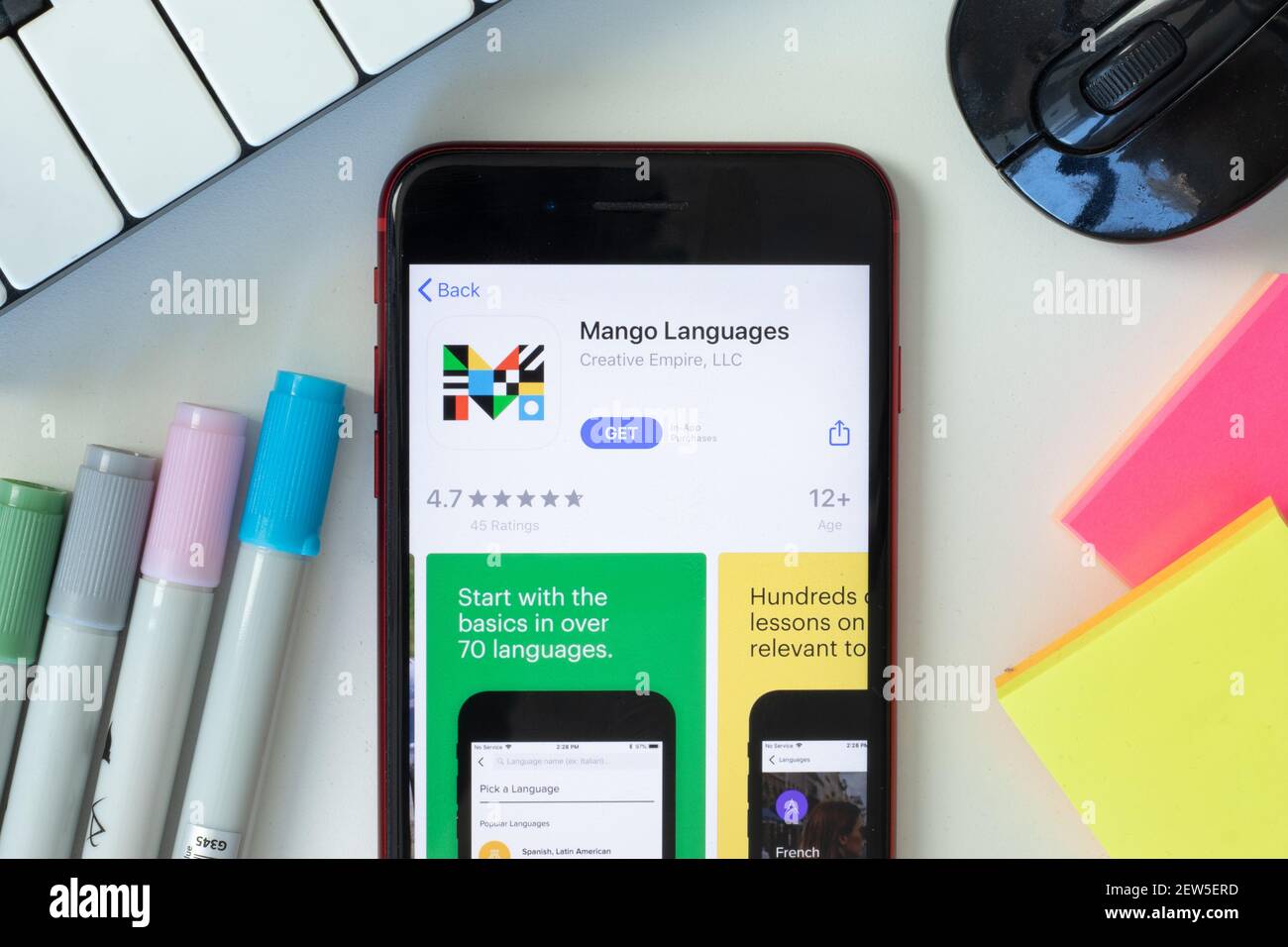 New York, USA - 2 March 2021: Mango Languages mobile app icon on phone screen, Illustrative ...