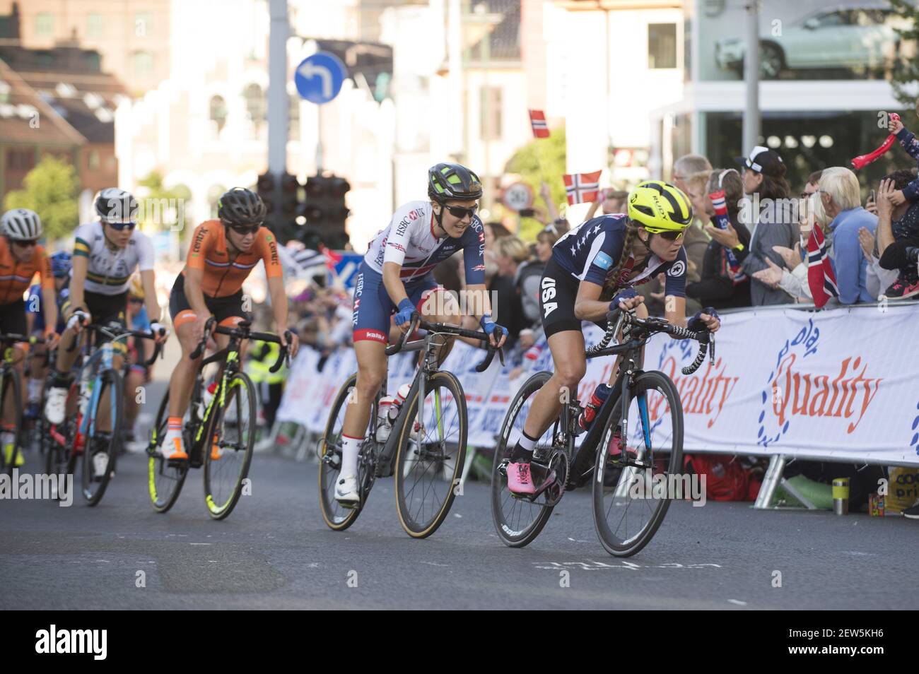 Lauren Stephens of the United States leads the peloton during the women ...