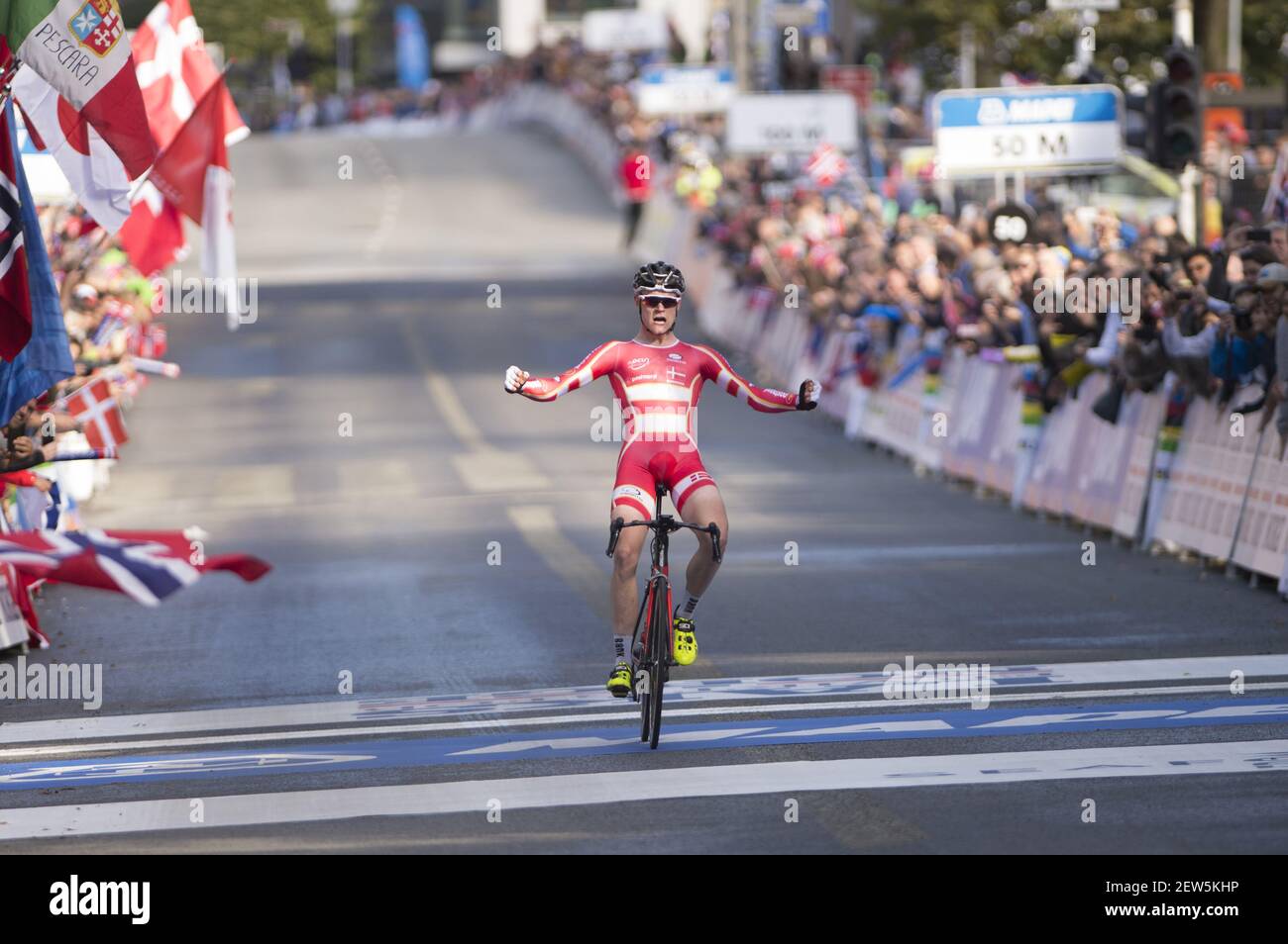 Julies Johansen of Denmark wins the junior men's road race, Bergen ...