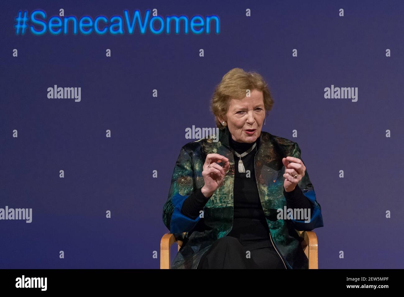 Mary Robinson is seen during a panel discussion at the "Fast Forward ...