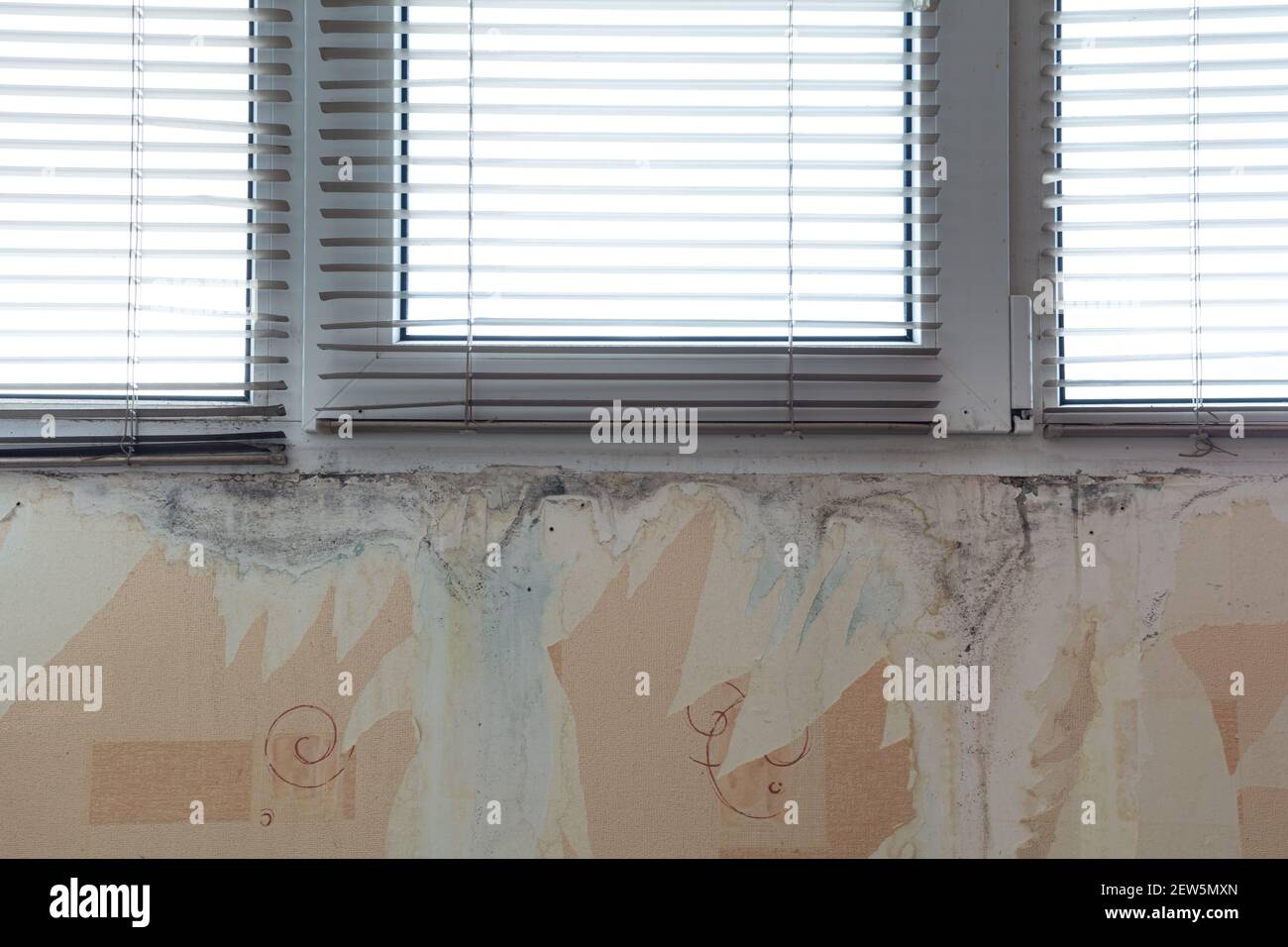 Water marks on the wall under the plastic window. Preparation for the ...