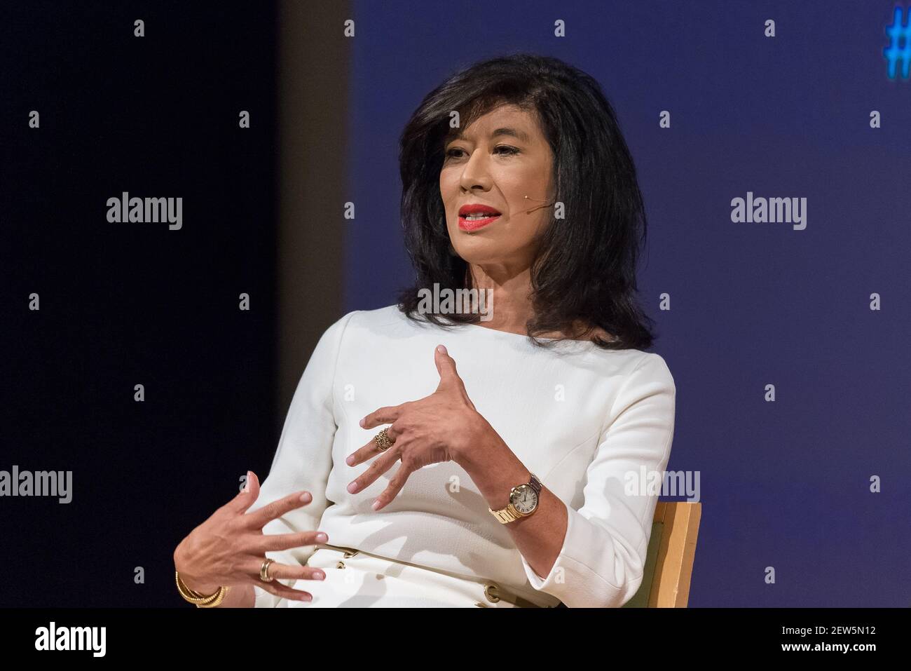 Andrea Jung is seen during a panel discussion at the "Fast Forward ...