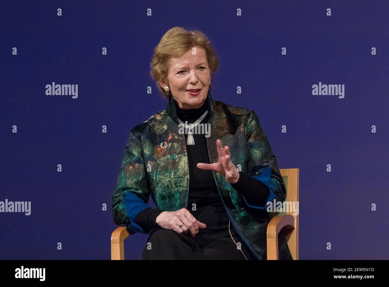 Mary Robinson is seen during a panel discussion at the "Fast Forward ...