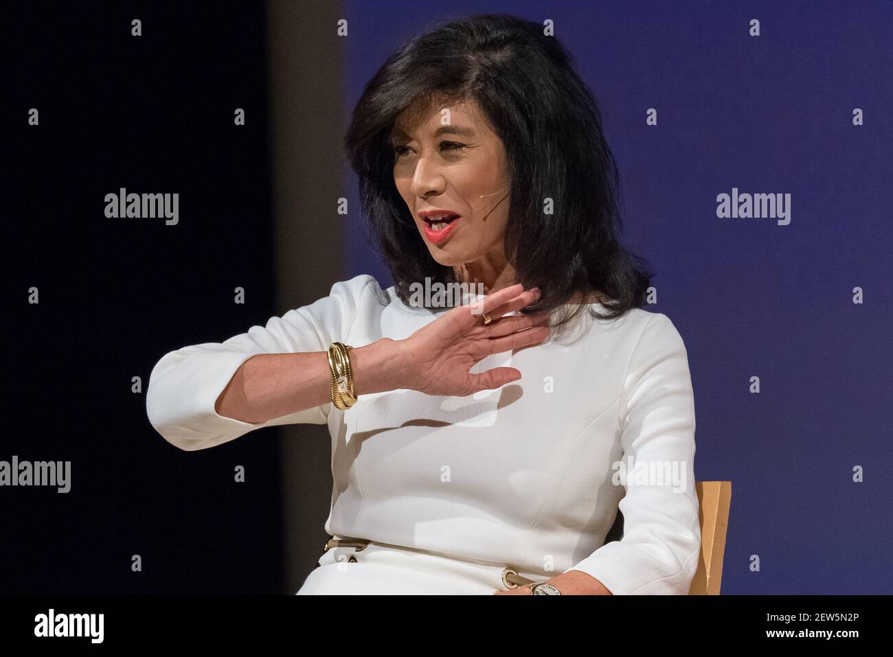 Andrea Jung is seen during a panel discussion at the "Fast Forward ...