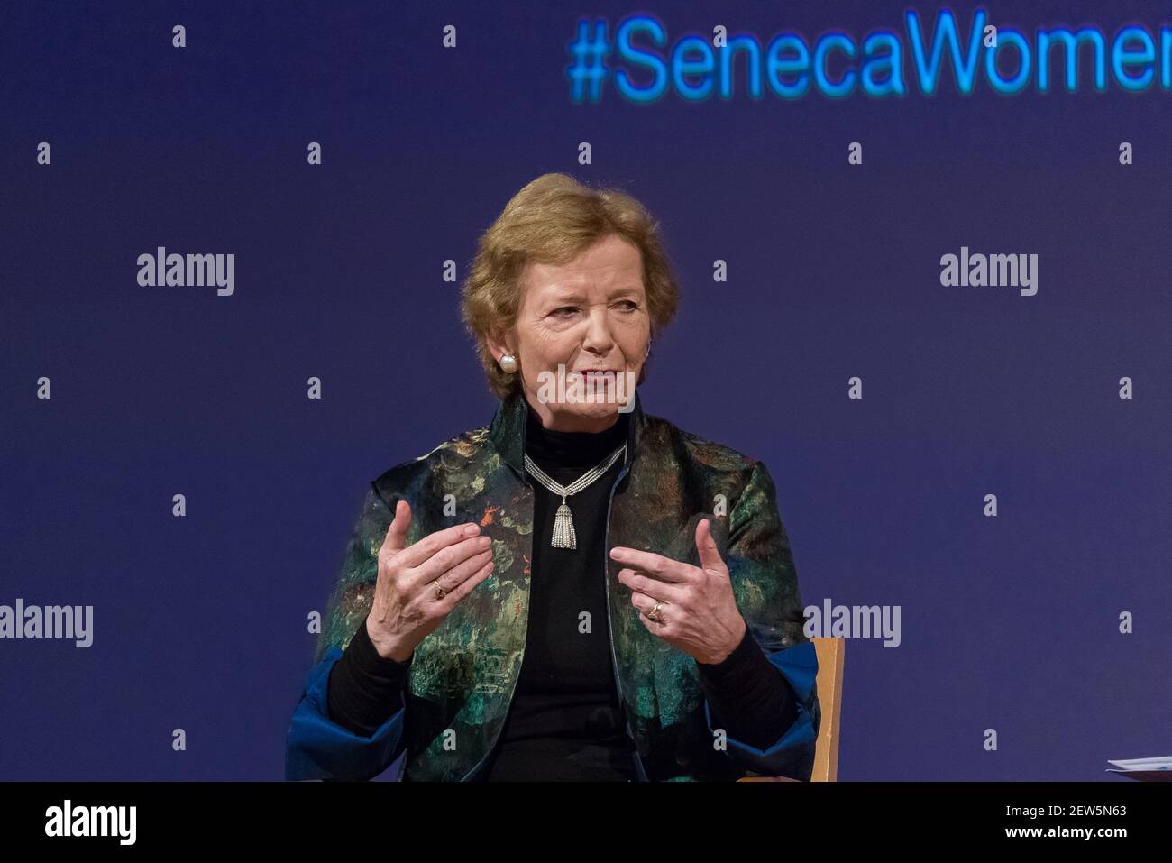 Mary Robinson is seen during a panel discussion at the "Fast Forward ...