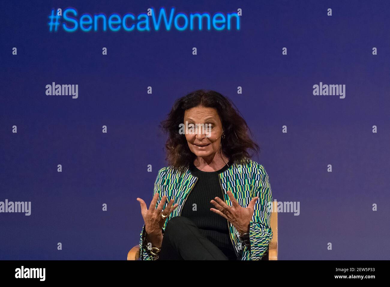 Diane von Furstenberg is seen during a panel discussion at the "Fast ...