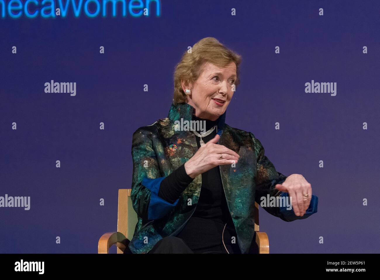 Mary Robinson is seen during a panel discussion at the "Fast Forward ...