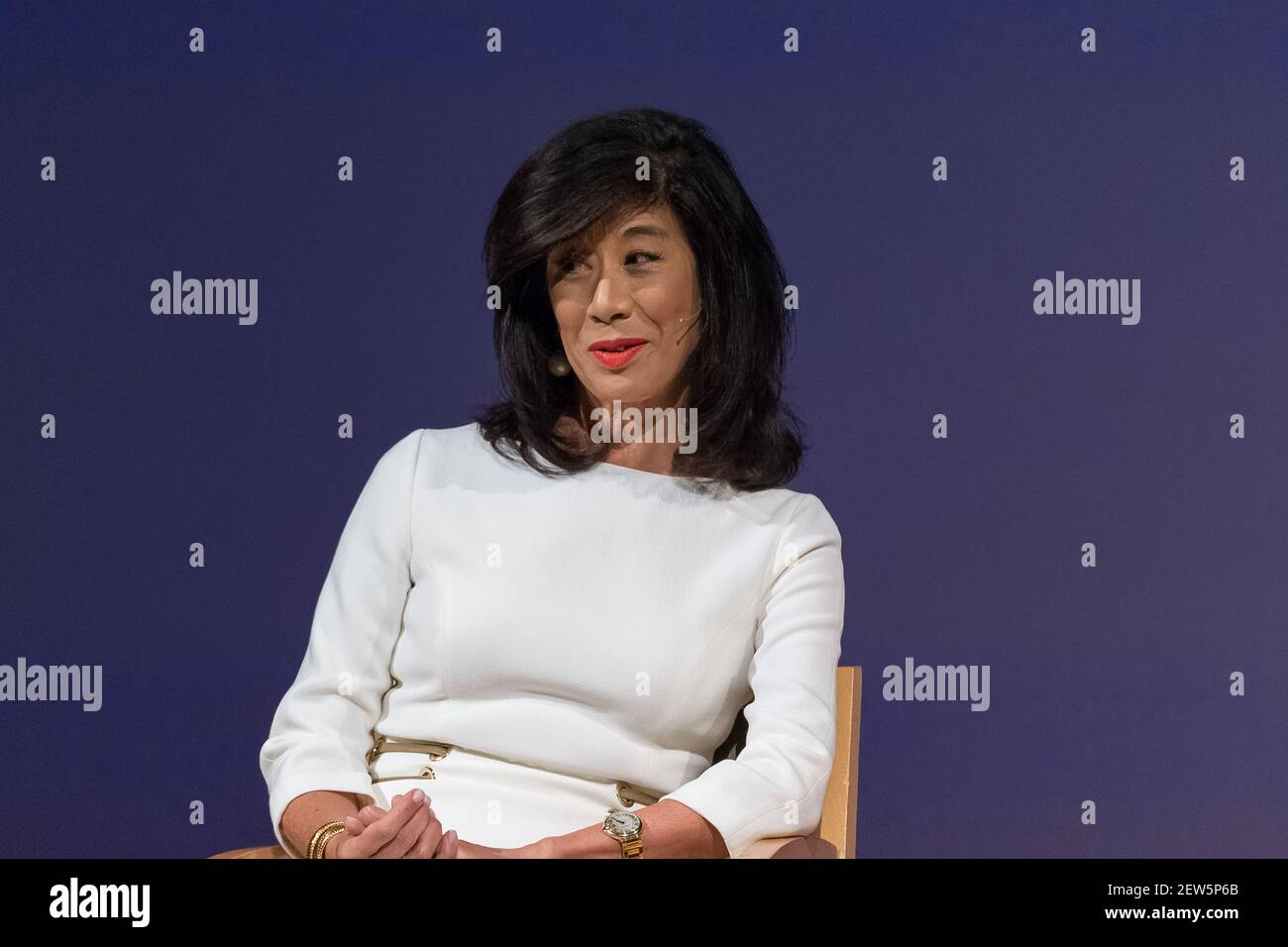 Andrea Jung is seen during a panel discussion at the "Fast Forward ...