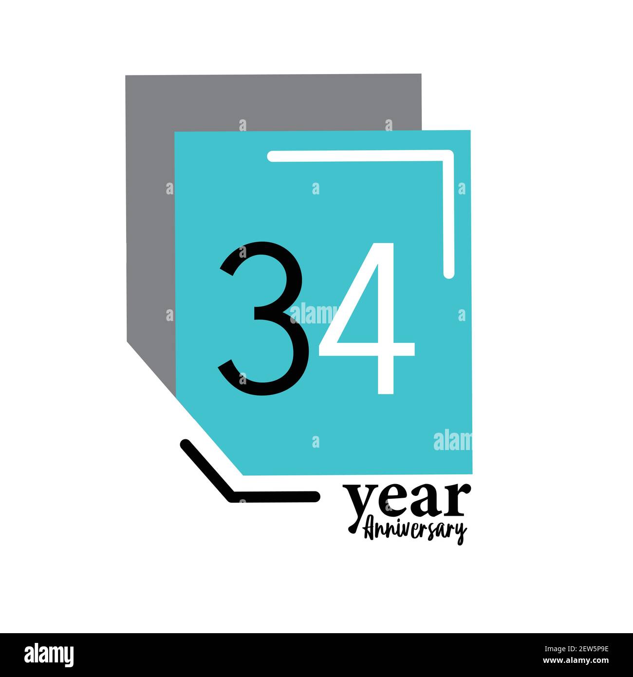 34 Year Anniversary Vector Template Design Illustration Blue Box ...