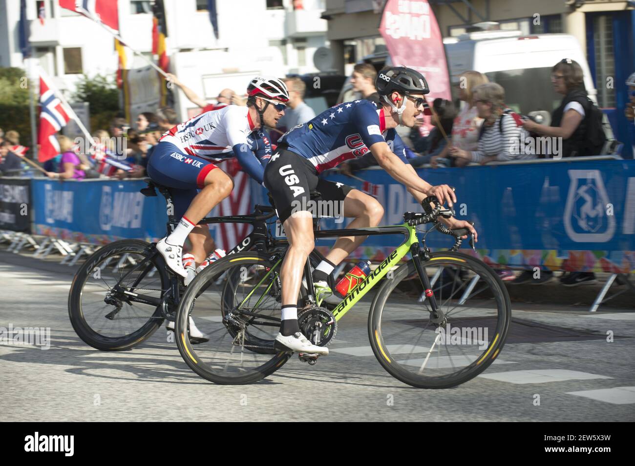 Alex Howes of Team USA in the men's road race, Bergen, Norway (Photo by ...