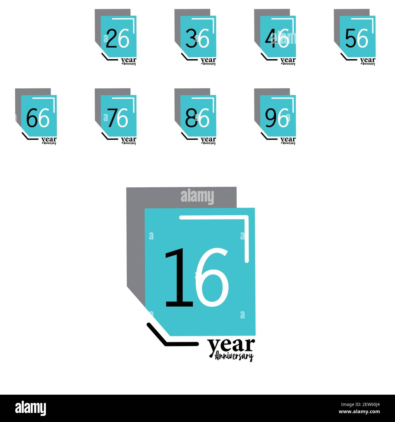 Set 16 Year Anniversary Vector Template Design Illustration Blue Box ...