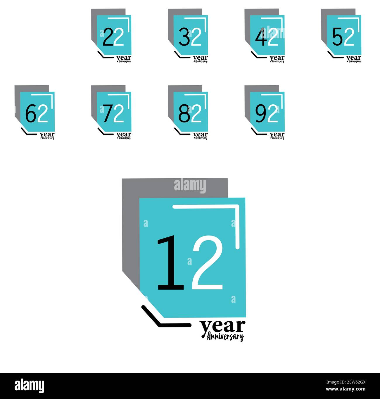 Set 12 Year Anniversary Vector Template Design Illustration Blue Box ...