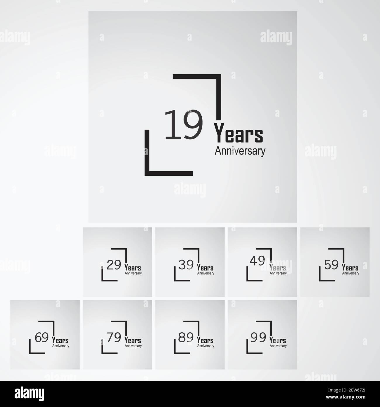 Set 19 Year Anniversary Vector Template Design Illustration box Stock ...