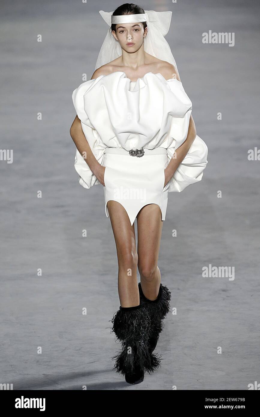 Model Maria Miguel walks on the runway during the Saint Laurent Fashion ...
