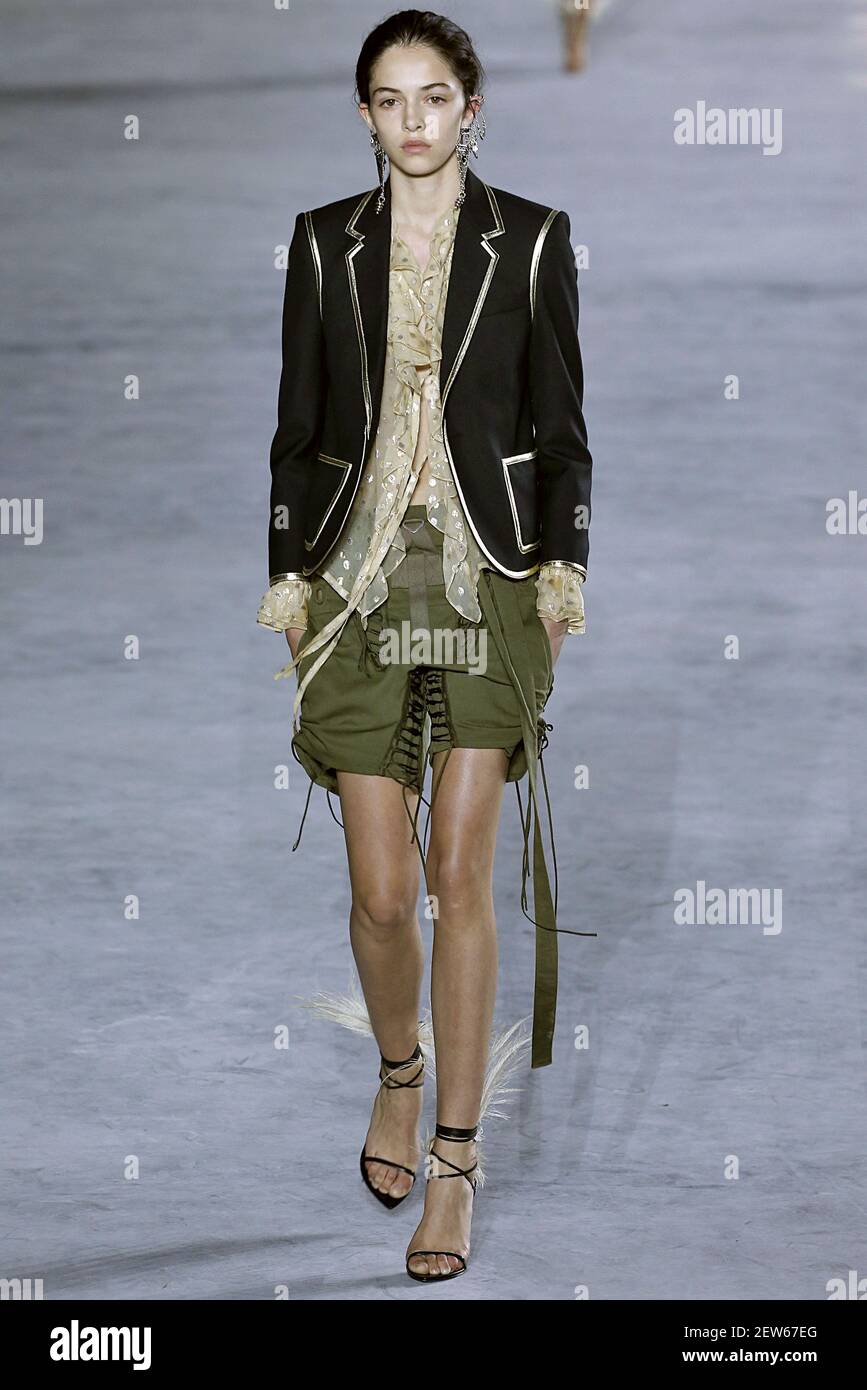 Model Maria Miguel walks on the runway during the Saint Laurent Fashion ...