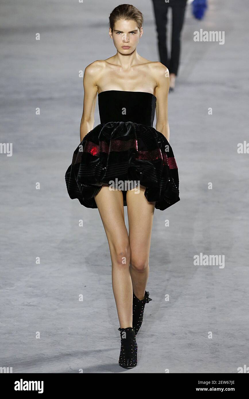 Model Sophie Rask walks on the runway during the Saint Laurent Fashion ...