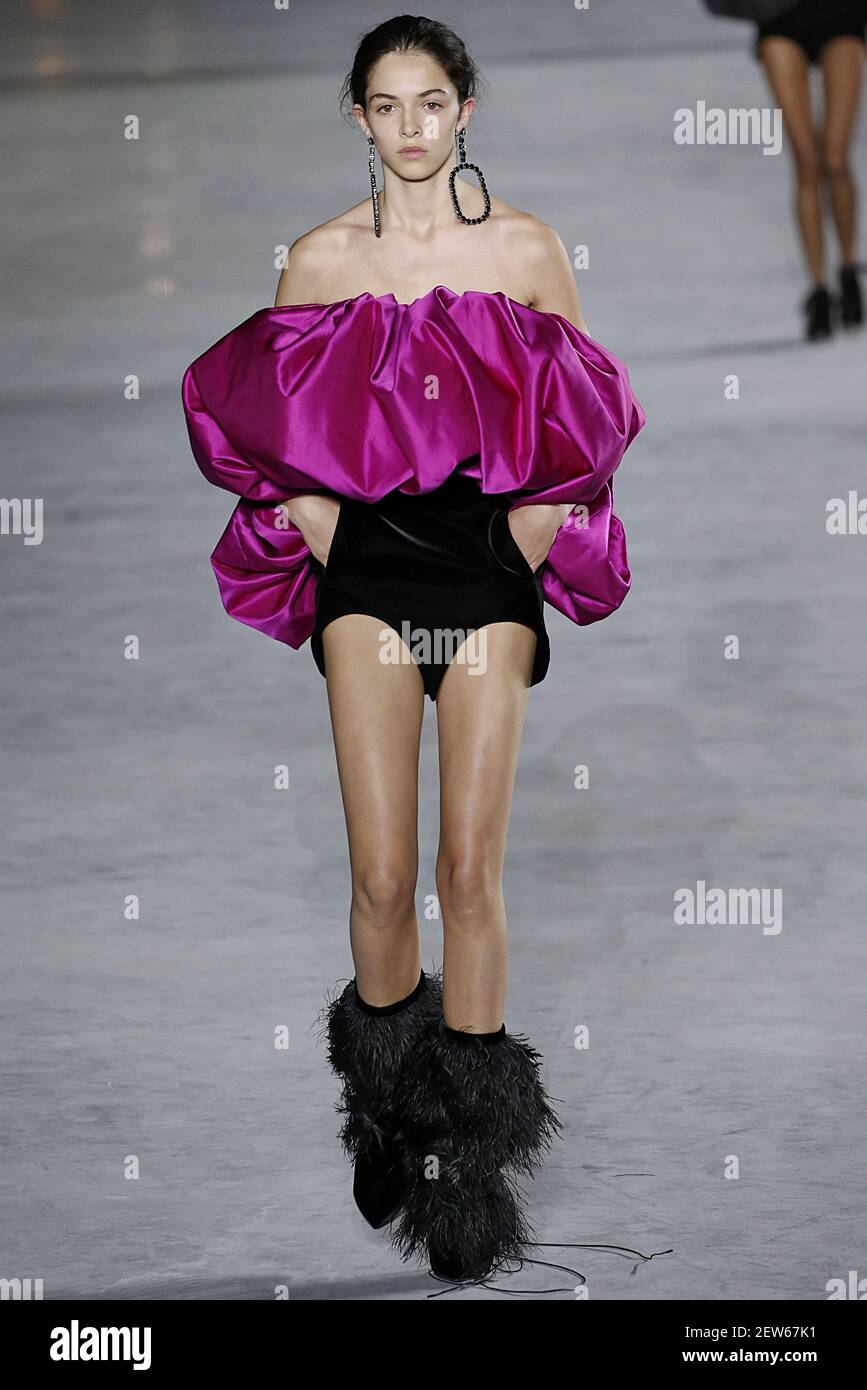 Model Maria Miguel walks on the runway during the Saint Laurent Fashion ...