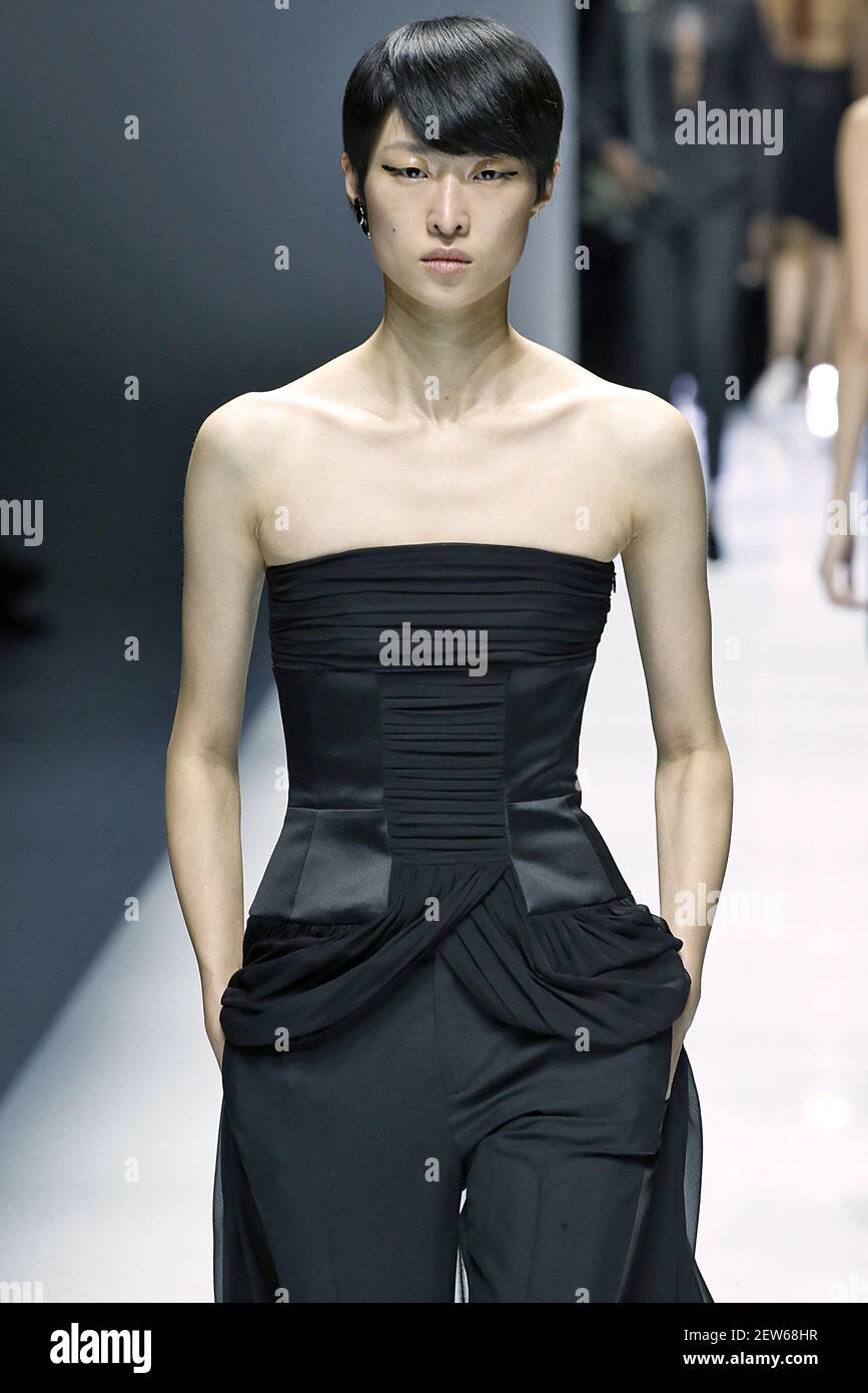 Model Chu Wong walks on the runway during the Lanvin Fashion Show ...