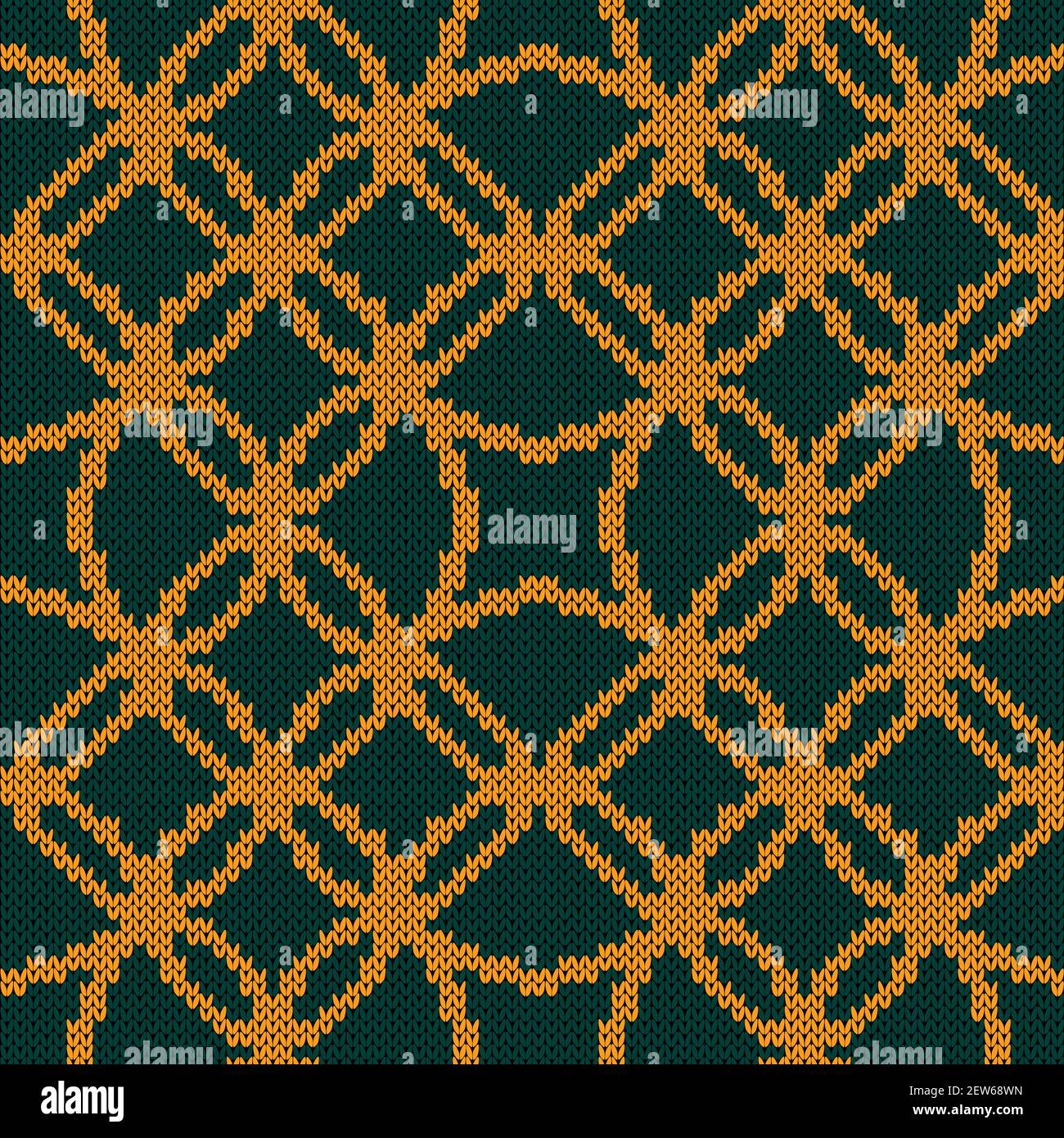 Ornamental knitting seamless vector pattern in turquoise and orange ...