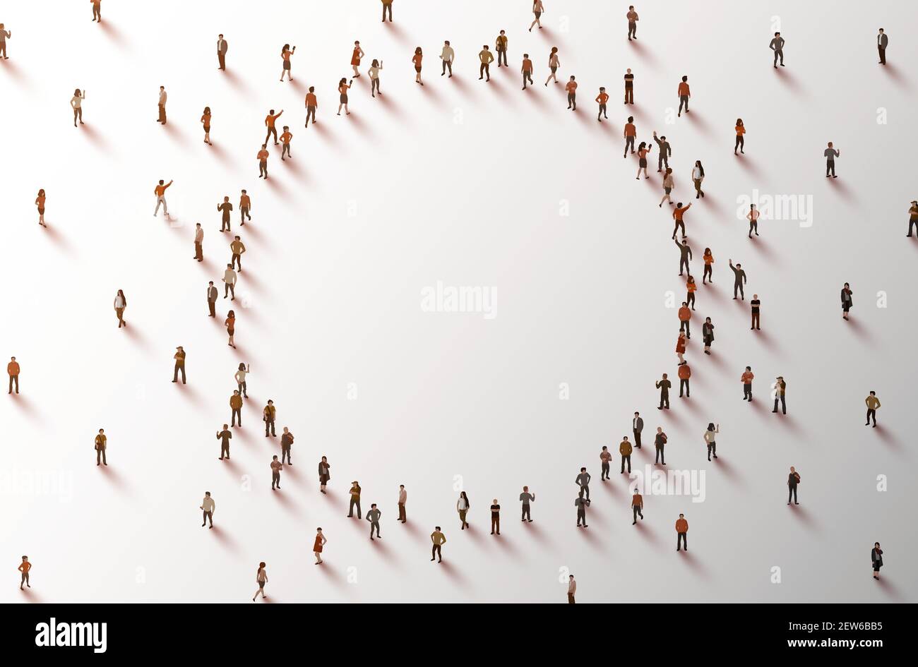 Large group of people in the shape of a circle on white background ...