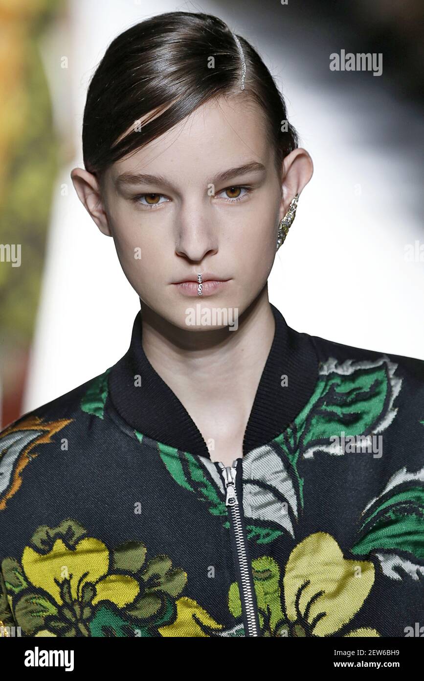 Model Laura Toth walks on the runway during the Dries Van Noten Fashion ...