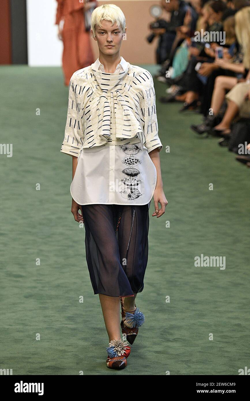 Model Sarah Fraser walks on the runway during the Carven Fashion Show ...