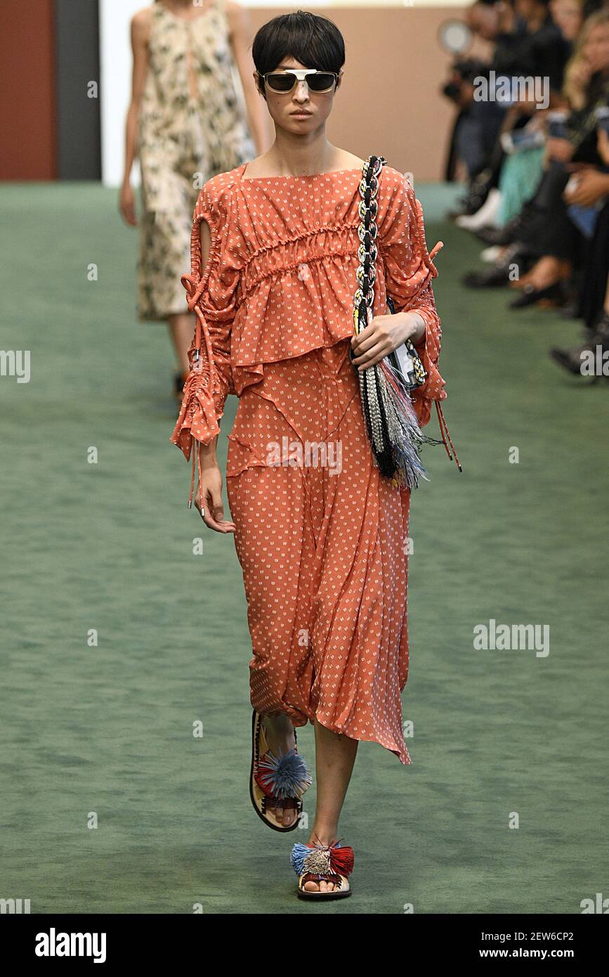 Model Chu Wong walks on the runway during the Carven Fashion Show ...