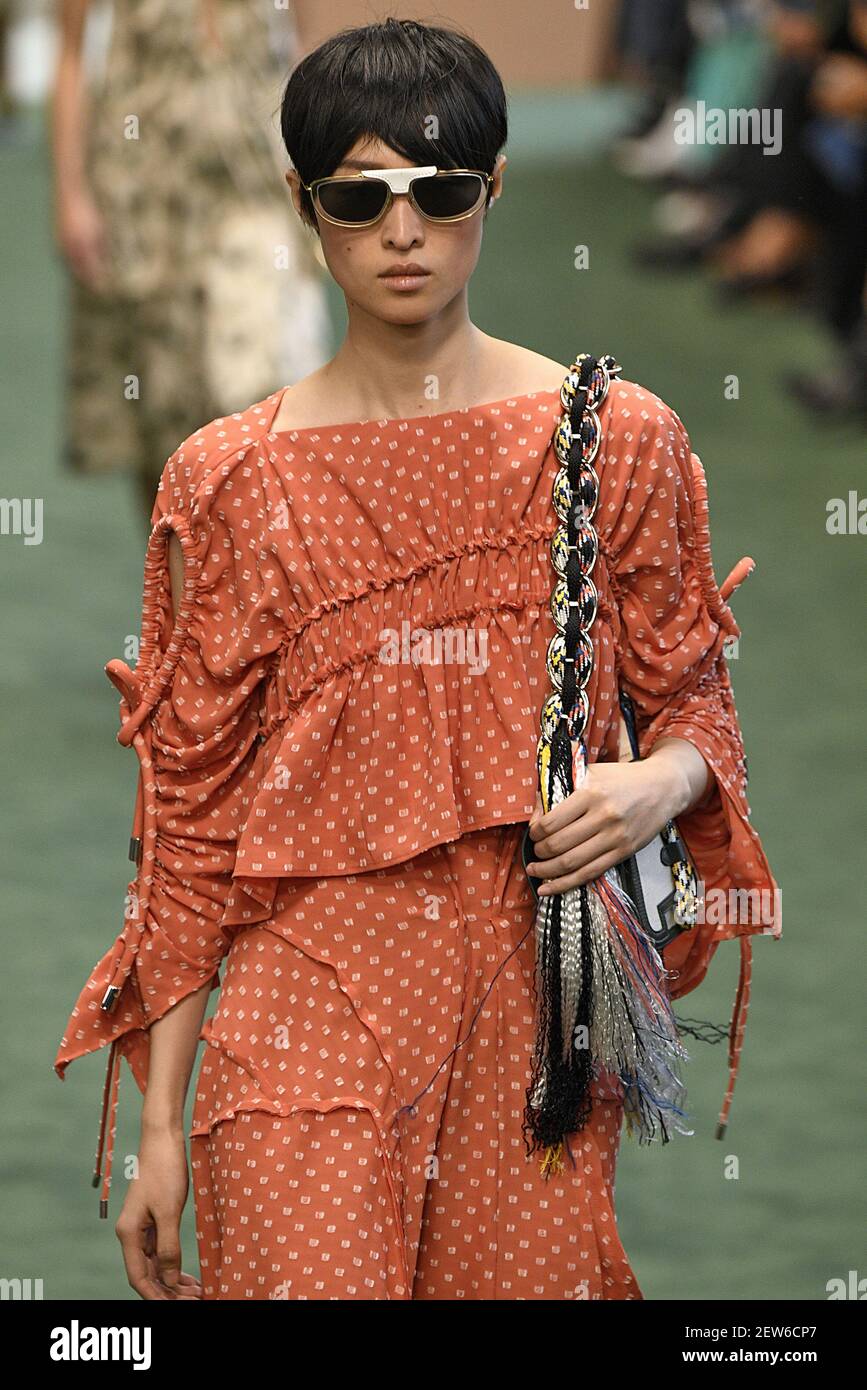 Model Chu Wong walks on the runway during the Carven Fashion Show ...